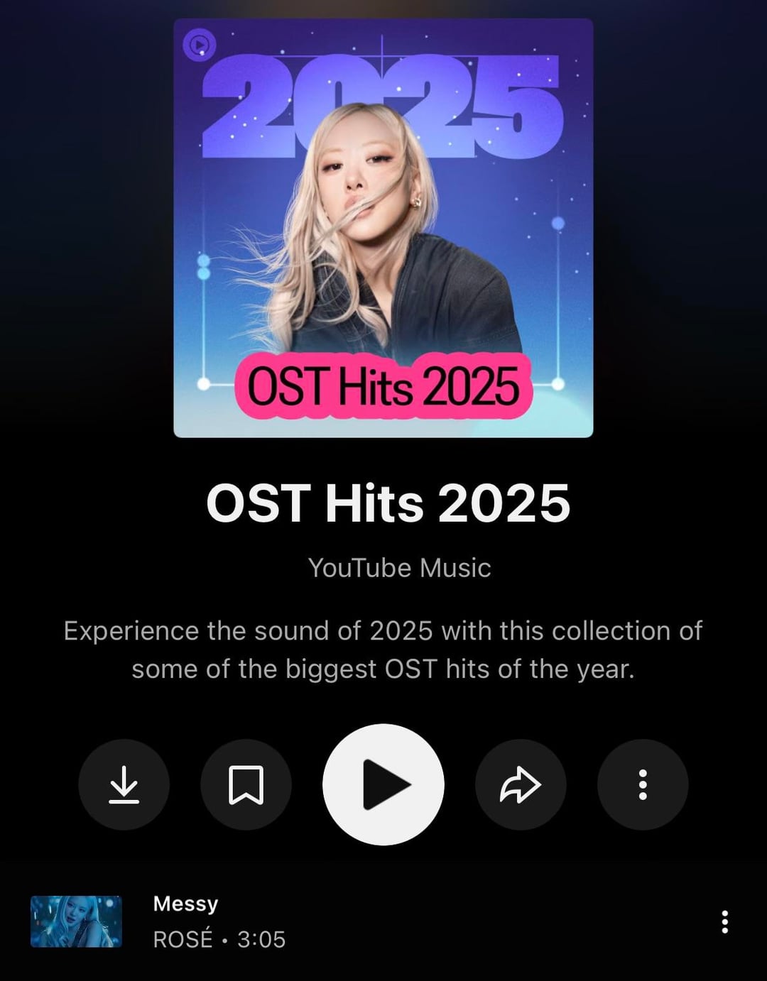 ROSÉ is featured on the cover of YouTube Music’s ‘OST Hits 2025 ...